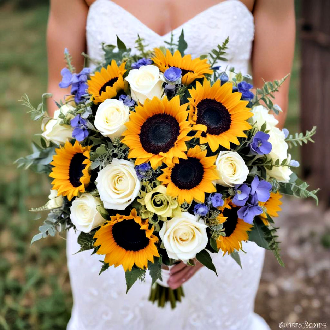25 Sunflower Wedding Bouquet Ideas for A Rustic Charm