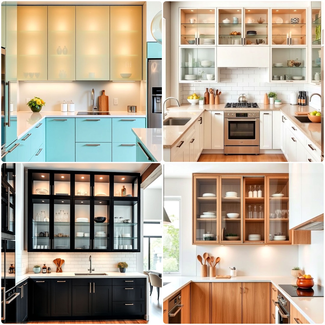 15 Modern Style Glass Kitchen Cabinets for A Chic Design