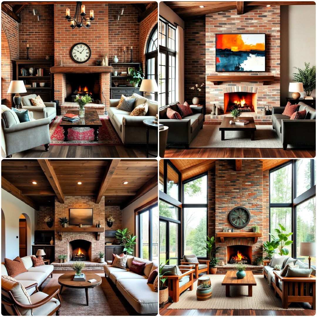 15 Rustic Living Rooms with Brick Fireplace Ideas