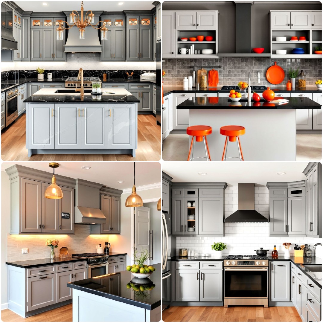 25 Grey Kitchen Cabinets with Black Countertops To Copy